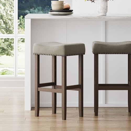 Nathan James Hylie Nailhead Wood Pub-Height Kitchen Counter Bar Stool 29", Gray/Dark Brown