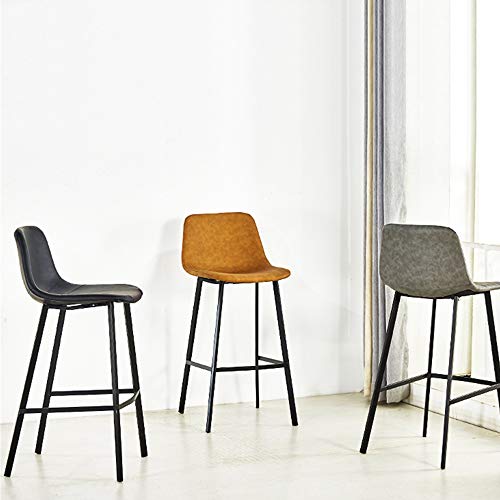 KOOU-barstools Nordic Kitchen High Counter Bar Stool Dining Chair, Black Grey Orange Soft and Leather Stool Cushion, Modern Simple Family Bar Furniture, Sitting Height: 26/30 Inches