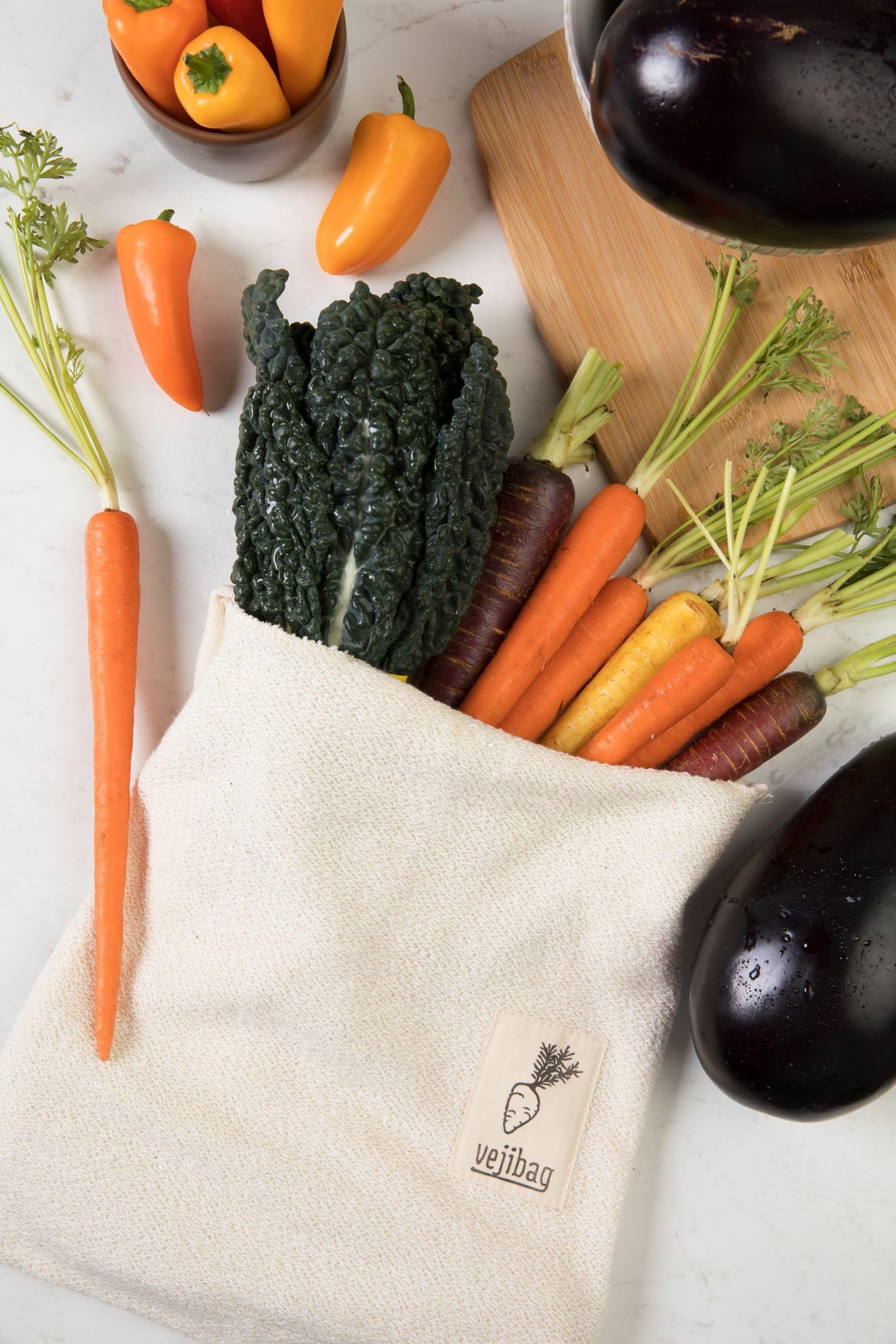 VEJIBAG Standard | Certified Organic Cotton Vegetable Crisper Bags | Produce Bags to Keep Lettuce & Veggies Fresh | Reusable, Eco-Friendly, Biodegradable, Machine Washable/Dryable | Made in USA