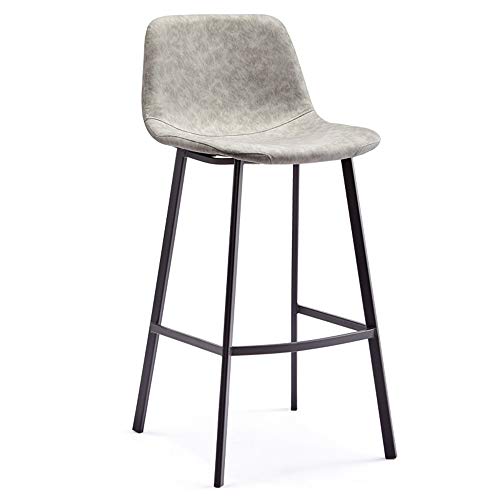 KOOU-barstools Nordic Kitchen High Counter Bar Stool Dining Chair, Black Grey Orange Soft and Leather Stool Cushion, Modern Simple Family Bar Furniture, Sitting Height: 26/30 Inches