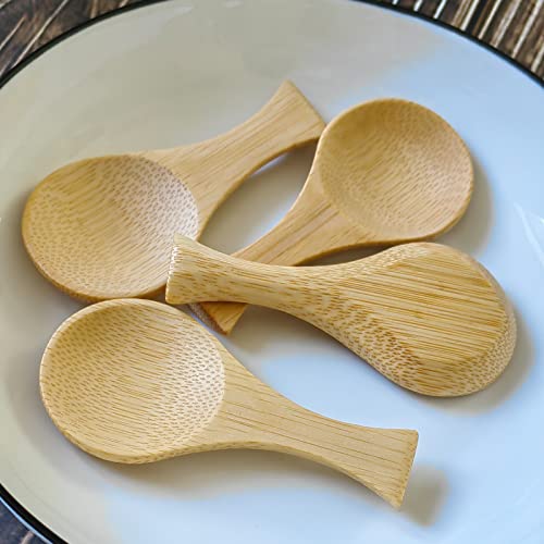 HYMAOME 4pcs Wooden Tea Spoons Little Salt Scoop Small Natural Wood Spice Jars Spoon for Scooping Jam/Ice Cream/Honey/Coffee/Sugar/Butter