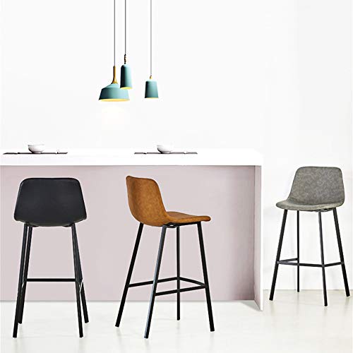 KOOU-barstools Nordic Kitchen High Counter Bar Stool Dining Chair, Black Grey Orange Soft and Leather Stool Cushion, Modern Simple Family Bar Furniture, Sitting Height: 26/30 Inches