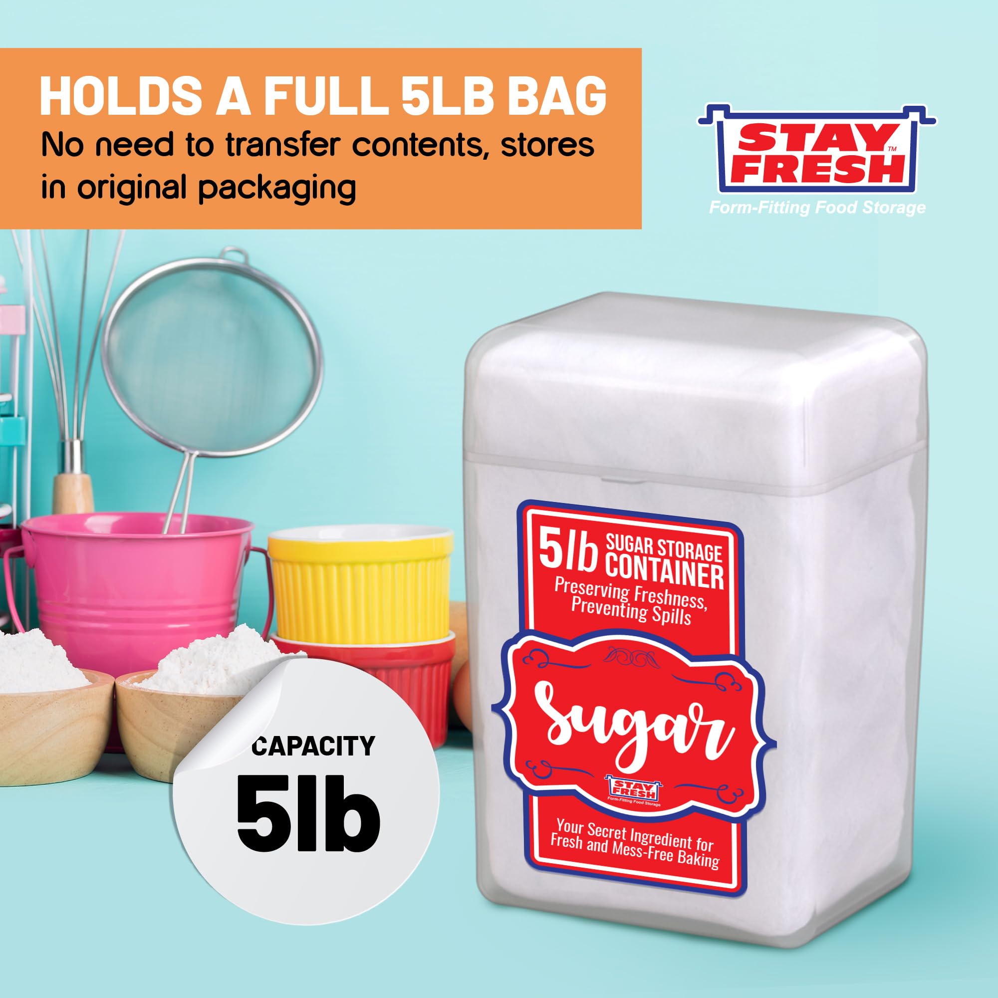 Stay Fresh Sugar Storage Container β Kitchen Discovery β Snap Close Sugar Canister Keeps Granules Fresh, Pourable and Spillproof for Optimal Sugar Storage