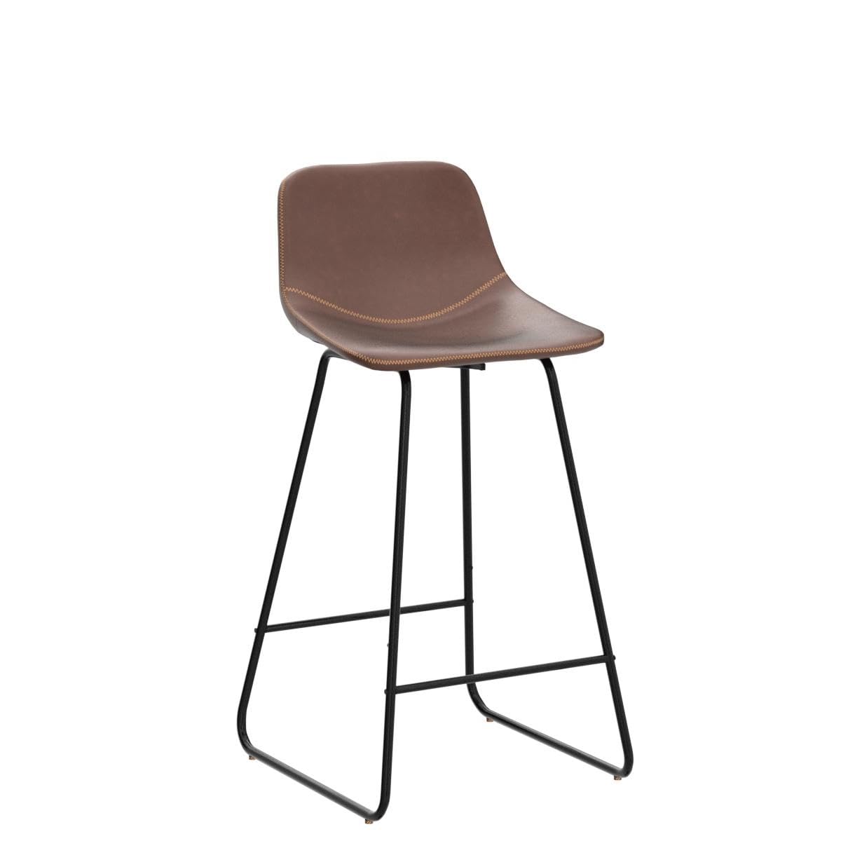 LUE BONA Bar Stools Set of 3, 24" ALX Faux Leather Barstools, Modern Counter Height Stools with Back and Metal Legs, Armless Counter Chairs for Kitchen Island, Brown