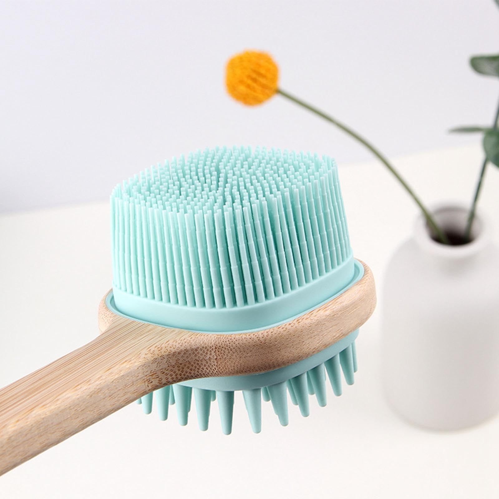 TOOYFUL Shower Brush Back Scrubber for Shower, Cleaning Skin Wet Brushing, Dual Sided Long Handle Back Scrubber, Bath Brush for Lotion Body,Women Men, Green, 32.5cmx7.1cm