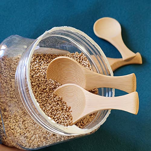 HYMAOME 4pcs Wooden Tea Spoons Little Salt Scoop Small Natural Wood Spice Jars Spoon for Scooping Jam/Ice Cream/Honey/Coffee/Sugar/Butter