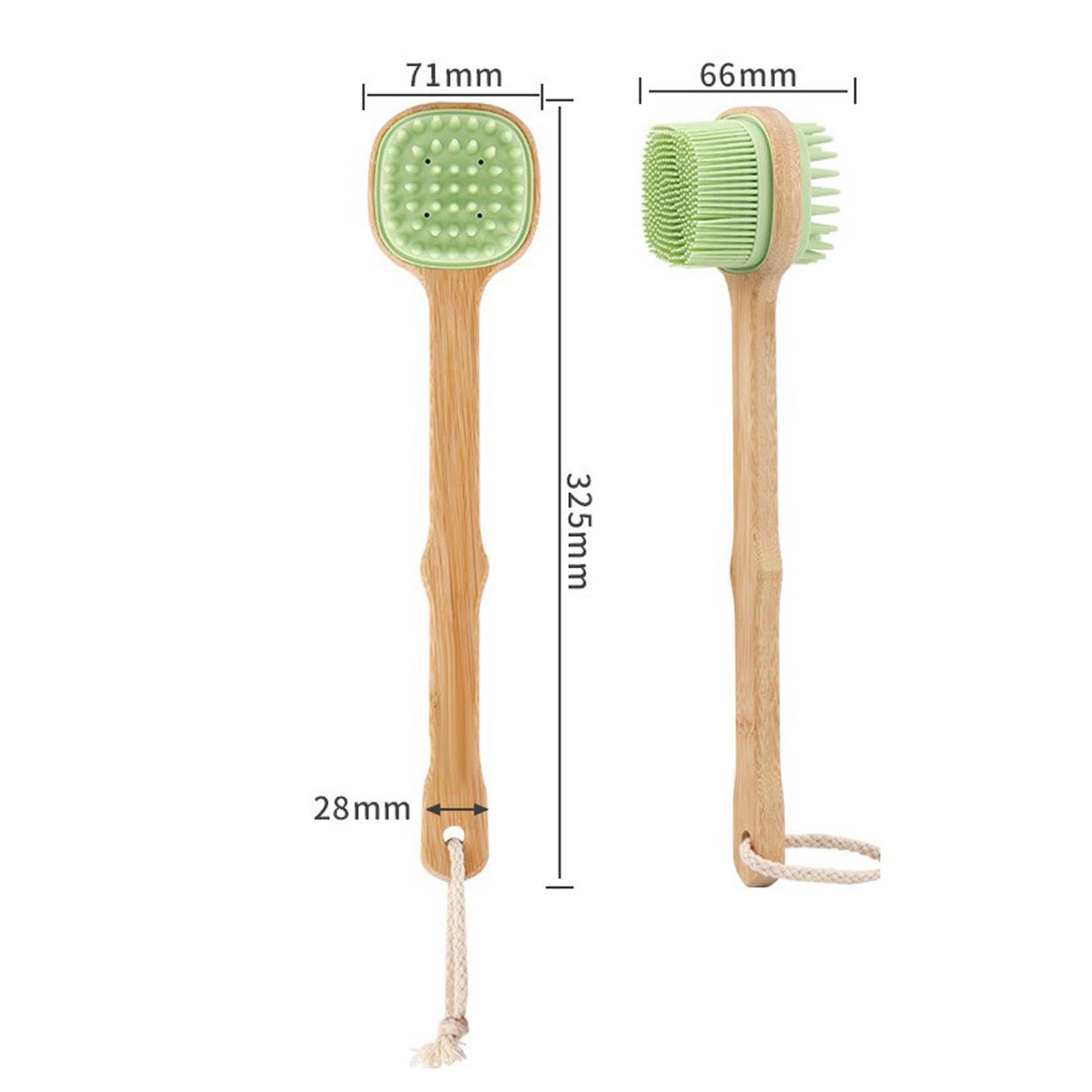 TOOYFUL Shower Brush Back Scrubber for Shower, Cleaning Skin Wet Brushing, Dual Sided Long Handle Back Scrubber, Bath Brush for Lotion Body,Women Men, Green, 32.5cmx7.1cm