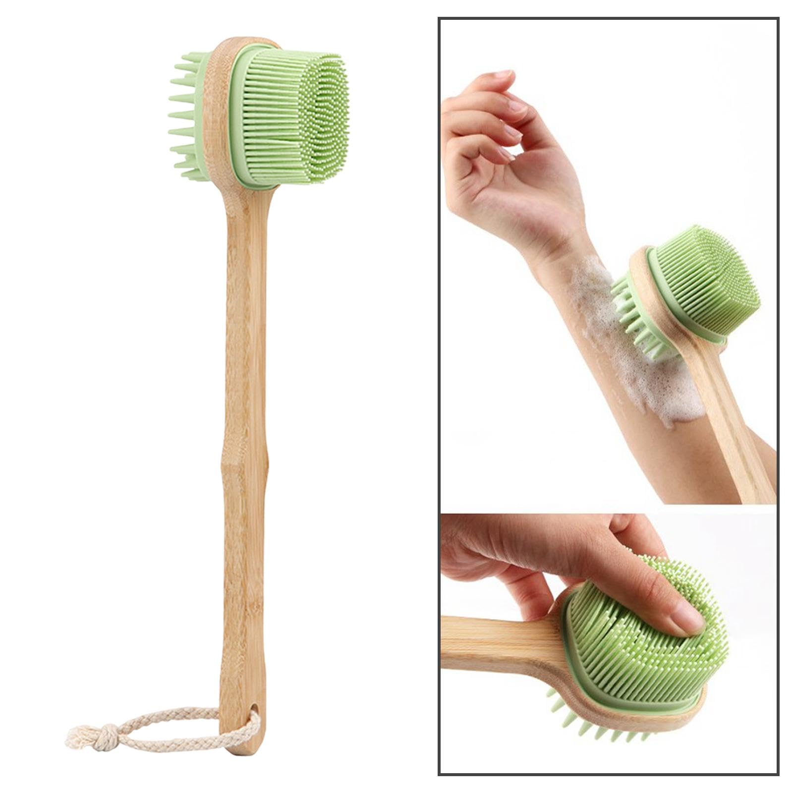 TOOYFUL Shower Brush Back Scrubber for Shower, Cleaning Skin Wet Brushing, Dual Sided Long Handle Back Scrubber, Bath Brush for Lotion Body,Women Men, Green, 32.5cmx7.1cm