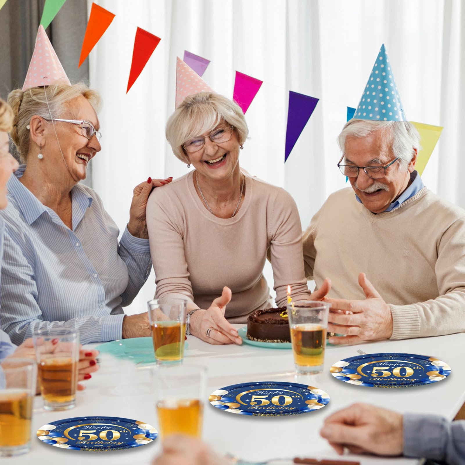 40 PCS Blue Gold 50th Birthday Party Decorations 50th anniversary decorations Disposable Dinnerware Set Include Plates Napkins for Man 50 Years Old Party Decor