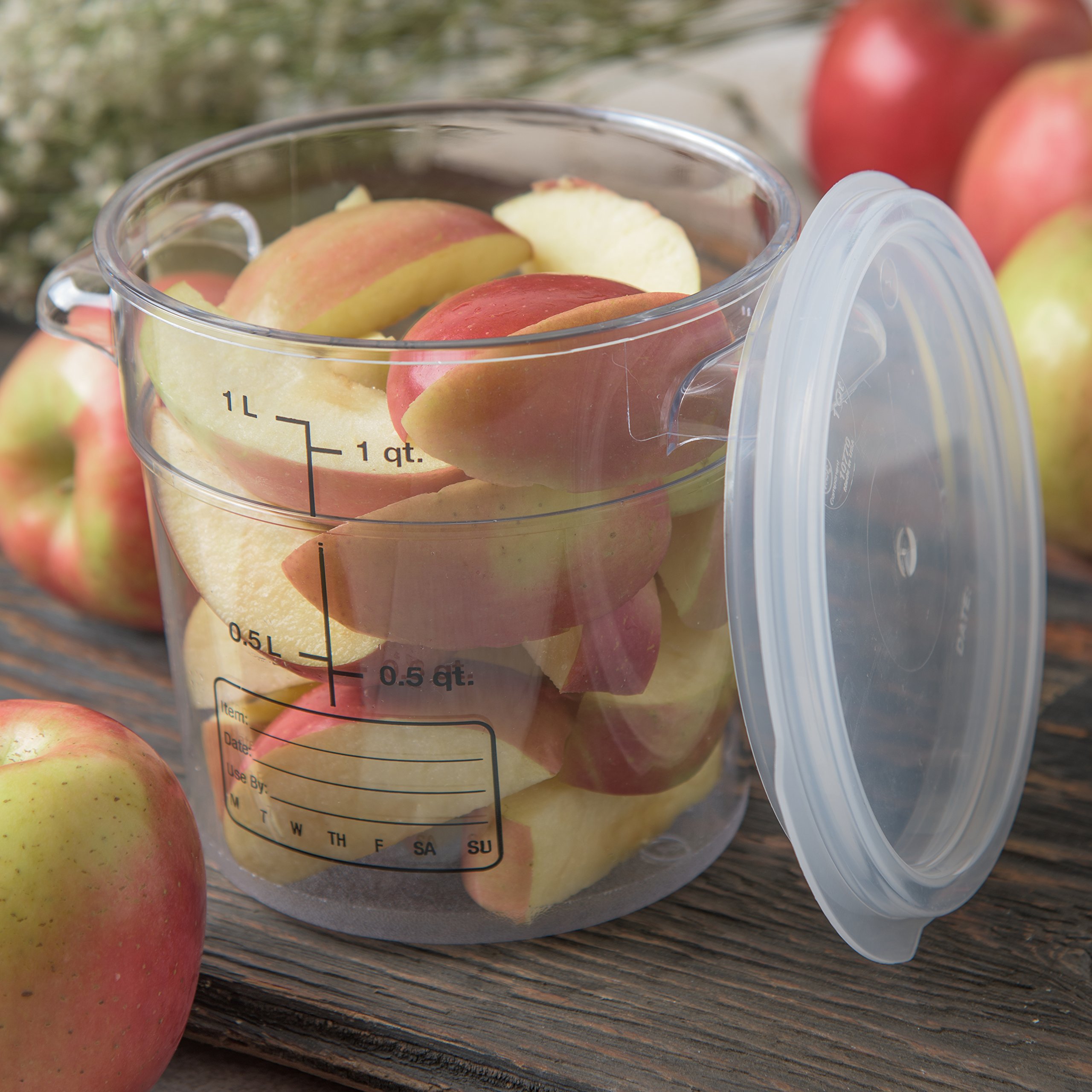 Carlisle FoodService Products Storplus Round Food Storage Container with Stackable Design for Catering, Buffets, Restaurants, Polycarbonate (Pc), 1076107, 1 Quart, Clear