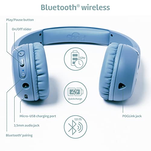 POGS Kids Bluetooth Wireless Headphones | The Gecko | Foldable and Durable Headphones for Kids 3+ with Volume Control, Microphone, Volume Limiter 85 dB | Music-Sharing Function
