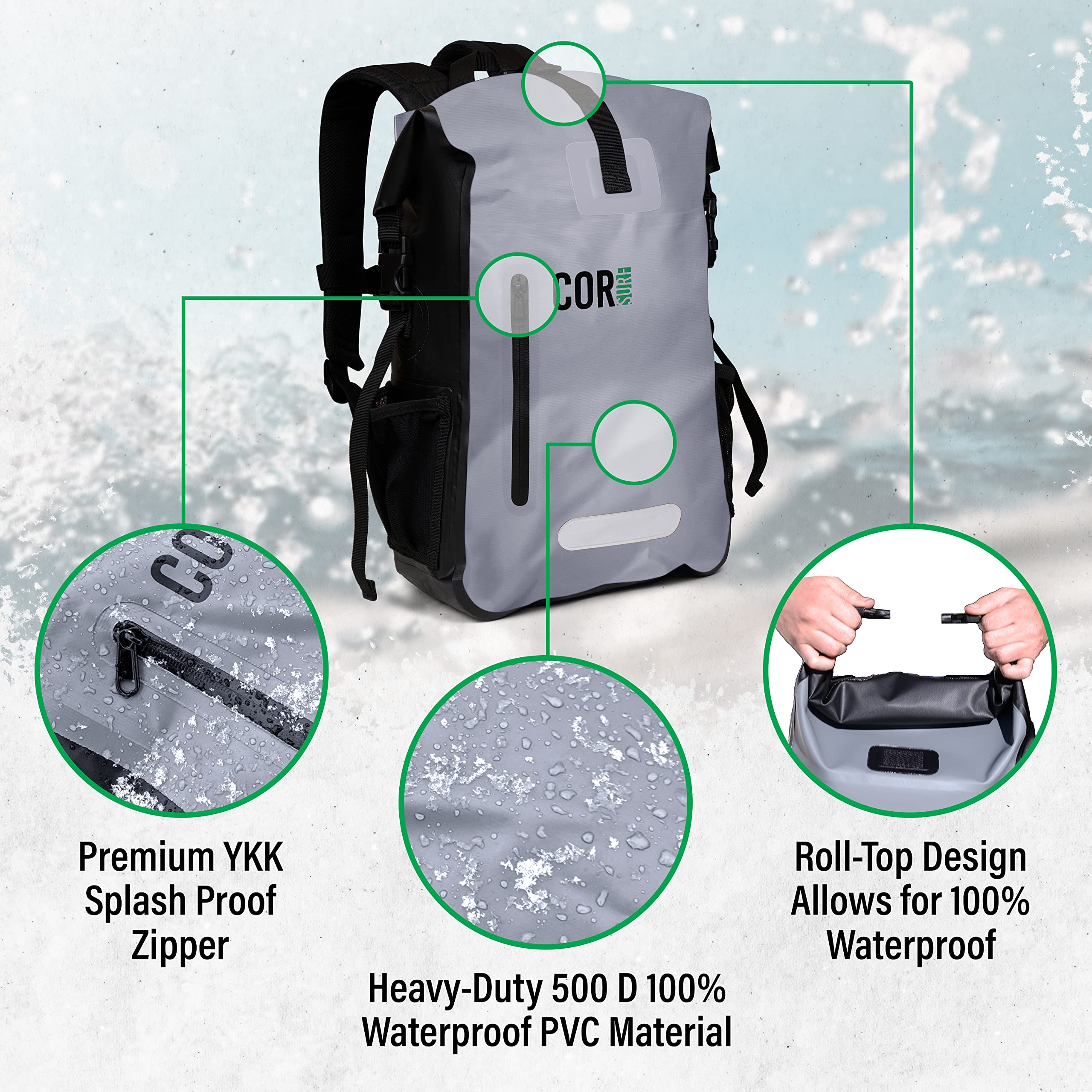 Waterproof Backpack with Laptop Sleeve | Heavy Duty Hiking, Kayak Dry Bag Backpack | Roll-Top Closure (25L Black)