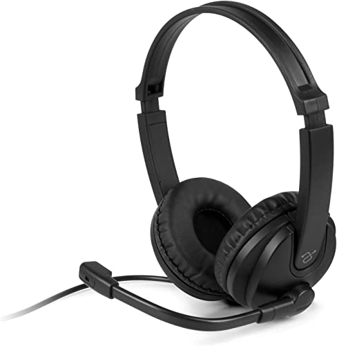 Aluratek Wired USB Stereo Headset with Noise Cancelling Boom Mic and in-Line Controls, for Distance Learning, Zoom, MS Teams, Video Conferencing, Skype, Gaming, Music Play, Webinars (AWHU02FB), Black