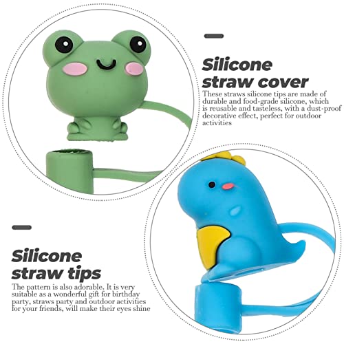 ABOOFAN 6pcs Silicone Straw Tips Covers Lovely Animals Drinking Straw Tips Reusable Rabbit Straw Toppers Dinosaurs Straw Plugs Caps for Easter Hawaii Kids Party Decor