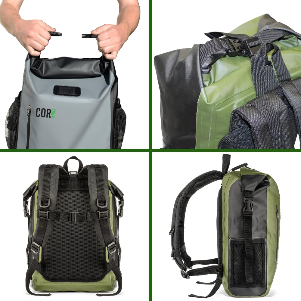 Waterproof Backpack with Laptop Sleeve | Heavy Duty Hiking, Kayak Dry Bag Backpack | Roll-Top Closure (25L Black)