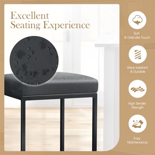 Sophia & William Counter Height 24" Bar Stools Set of 3 Backless Bar Stools for Kitchen Island,Modern PU Leather Square Bar Stools with Metal Steel Frame & Footrest,Black