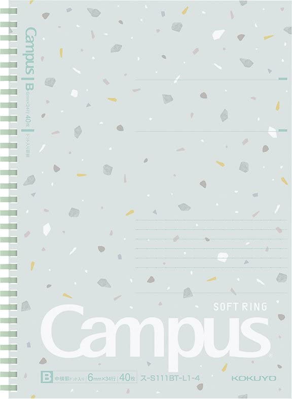 KOKUYO Campus Soft Ring Notebook, Semi-B5, B 6mm Dot Ruled, 34 Lines, 40 Sheets, Mint Green, Shear Stone Colors for Spring 2023 Limited Edition, Japan Import (SU-S111BT-L1-4)
