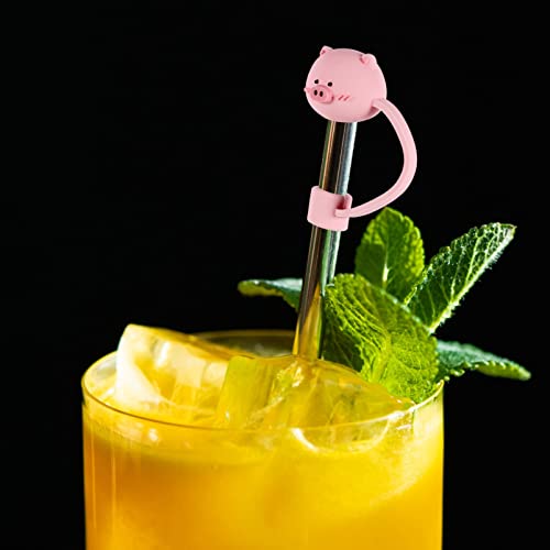 ABOOFAN 6pcs Silicone Straw Tips Covers Lovely Animals Drinking Straw Tips Reusable Rabbit Straw Toppers Dinosaurs Straw Plugs Caps for Easter Hawaii Kids Party Decor