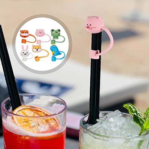 ABOOFAN 6pcs Silicone Straw Tips Covers Lovely Animals Drinking Straw Tips Reusable Rabbit Straw Toppers Dinosaurs Straw Plugs Caps for Easter Hawaii Kids Party Decor