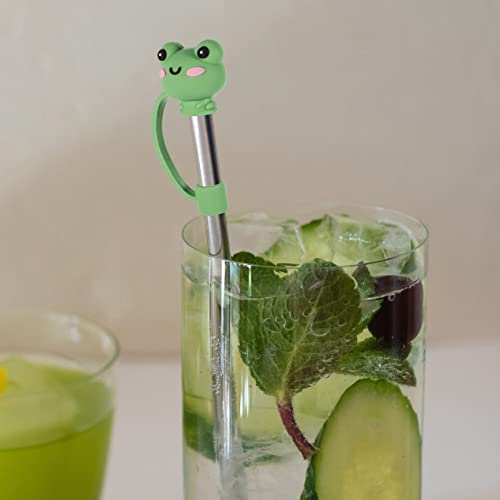 ABOOFAN 6pcs Silicone Straw Tips Covers Lovely Animals Drinking Straw Tips Reusable Rabbit Straw Toppers Dinosaurs Straw Plugs Caps for Easter Hawaii Kids Party Decor