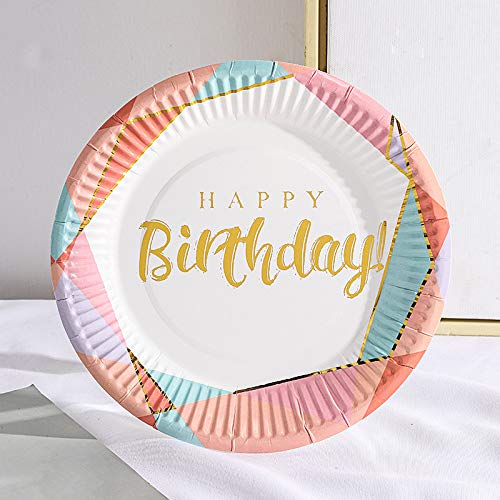 Rgontar 50 Pcs (7'') Happy Birthday Plates Colored Paper Plate Disposable Plate for Birthday Party Supplies