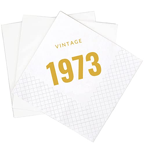 SharkBliss Vintage 1973 50th Birthday Cocktail Napkins, 100 Pack Gold Vintage 1973 50th Birthday Paper Cocktail Beverage Napkins in Bulk for His Her Fifty 50th Birthday | 2-Ply, 5x5" (Vintage 1973)