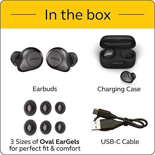 Jabra Elite 85t True Wireless Bluetooth Earbuds, Titanium Black β Advanced Noise-Cancelling Earbuds with Charging Case (Renewed)