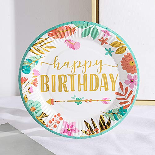 Rgontar 50 Pcs (7'') Happy Birthday Plates Colored Paper Plate Disposable Plate for Birthday Party Supplies