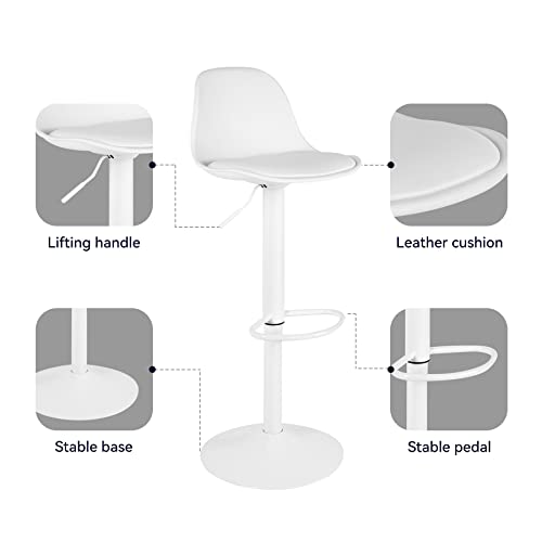 Miereirl Bar Stools Set of 2 Morden Height Counter Bar Stools with Polypropylene Back and Leather Seat,Swivel Adjustable Stool Chair for Home Kitchen Island-White