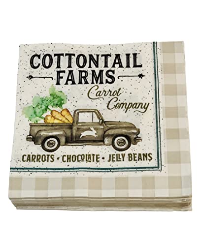 Easter Cottontail Farms Bunny Carrot Truck Paper Napkins (Lunch Size, 44 Count)
