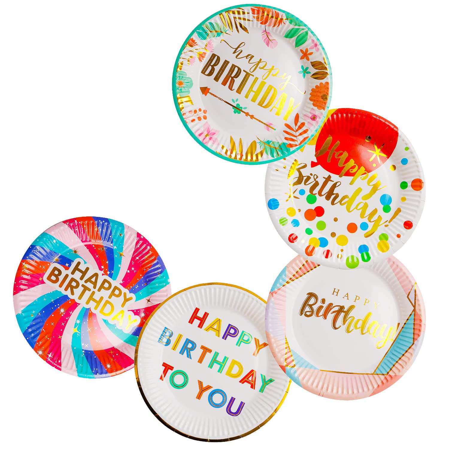 Rgontar 50 Pcs (7'') Happy Birthday Plates Colored Paper Plate Disposable Plate for Birthday Party Supplies