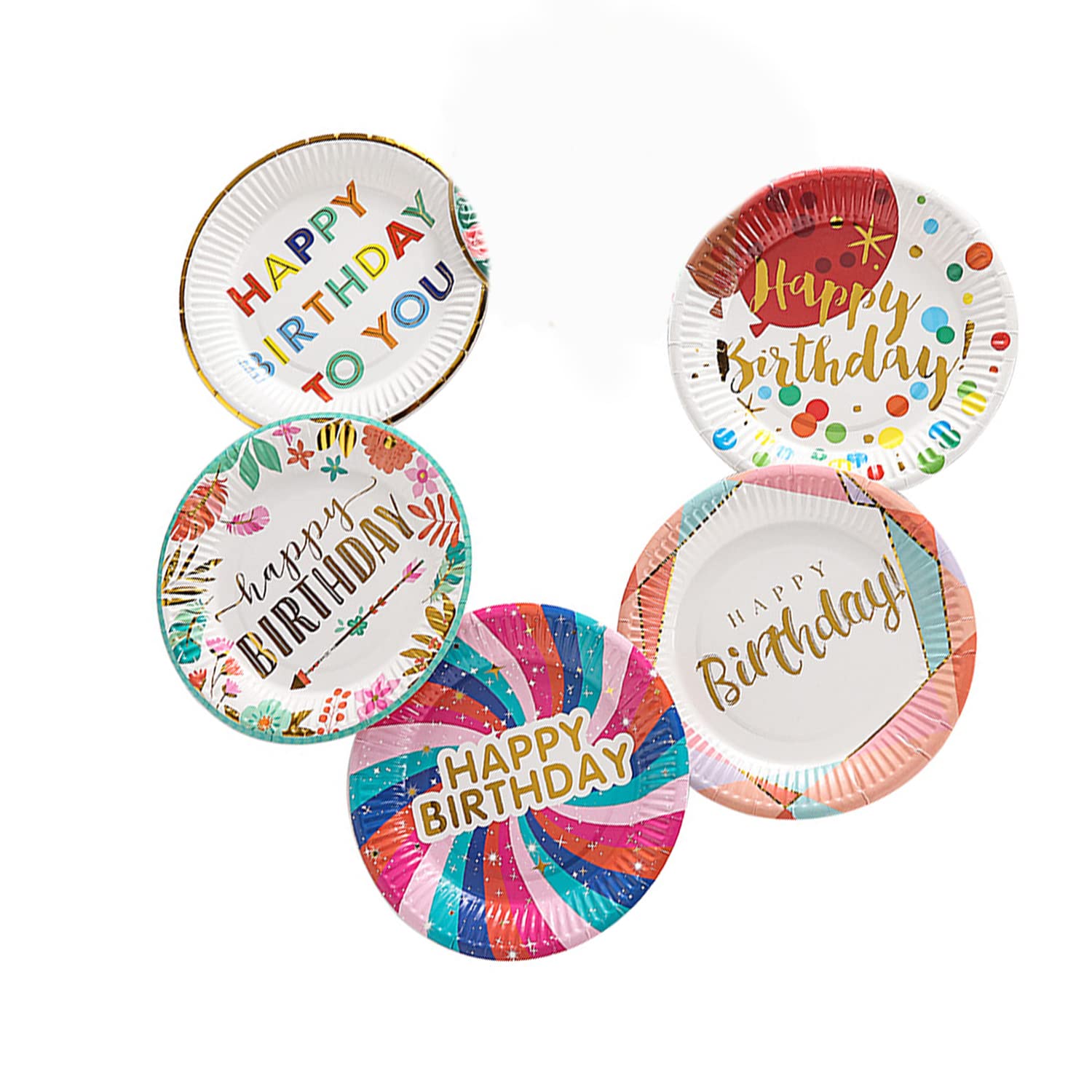 Rgontar 50 Pcs (7'') Happy Birthday Plates Colored Paper Plate Disposable Plate for Birthday Party Supplies