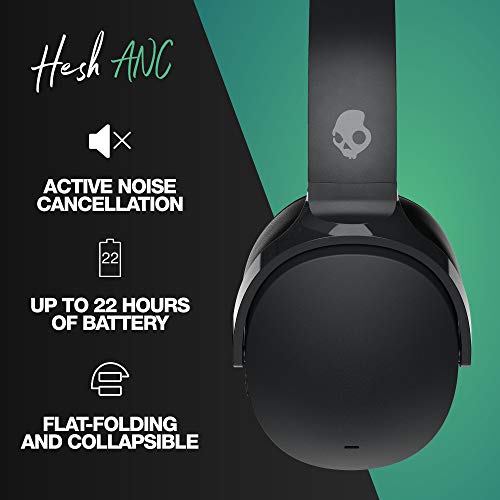 Skullcandy Hesh ANC Over-Ear Headphones, Active Noise Cancelling, Wireless Charging 22 Hours Battery Life - True Black