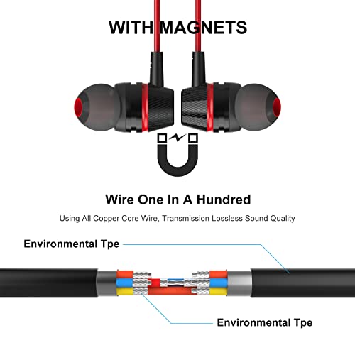 1mii Wired Earbuds with Microphone & Volume Control, in-Ear Headphones Magnetic with Deep Bass, Noise Isolating, High Sound Quality Earphones with 3.5mm Jack for Phone, Android, PC, iPad, MP3(Black)