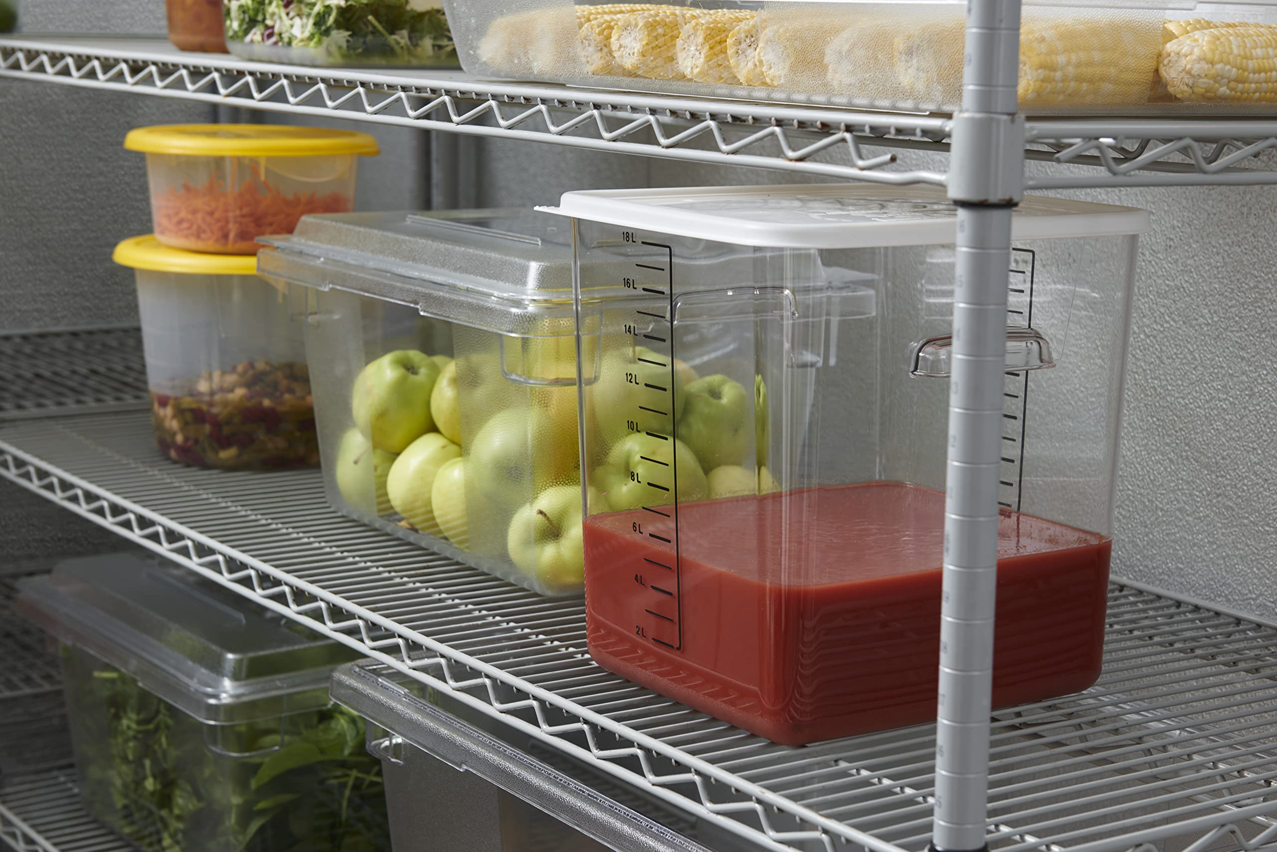 Rubbermaid Commercial Products Plastic Round Food Storage Container with Handle, 6 Quart, Clear, High Temperature Range Food Organization for Wet/Dry Food in Kitchen/Restaurants/Cafeteria, Pack of 12