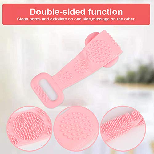 Silicone Body Scrubber,Bath Body Brush for Shower,Exfoliating Dual Side Scrubby Buddy,New Version 2020 Easy to Clean Long Hygienic Washer for Men and Women,Deep Cleaning Massage Scrubbers (Pink)