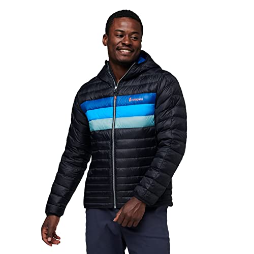 Cotopaxi Fuego Down Hooded Jacket - Men's Black & Pacific Stripes Medium