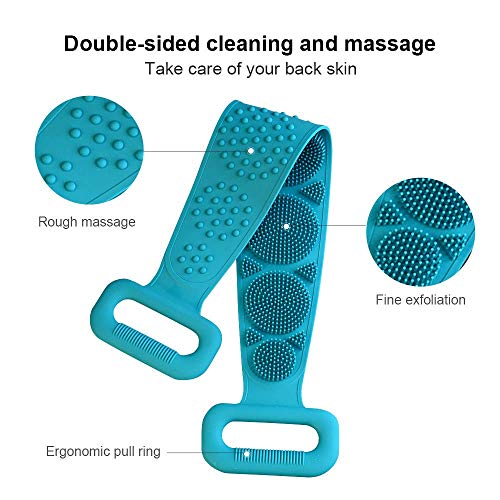 Silicone Body Scrubber,Bath Body Brush for Shower,Exfoliating Dual Side Scrubby Buddy,New Version 2020 Easy to Clean Long Hygienic Washer for Men and Women,Deep Cleaning Massage Scrubbers (Pink)