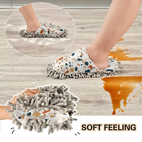 Kigai Microfiber Cleaning Slippers Brown Terrazzo Washable Mop Shoes Slipper for Men/Women House Floor Dust Cleaner, Size M