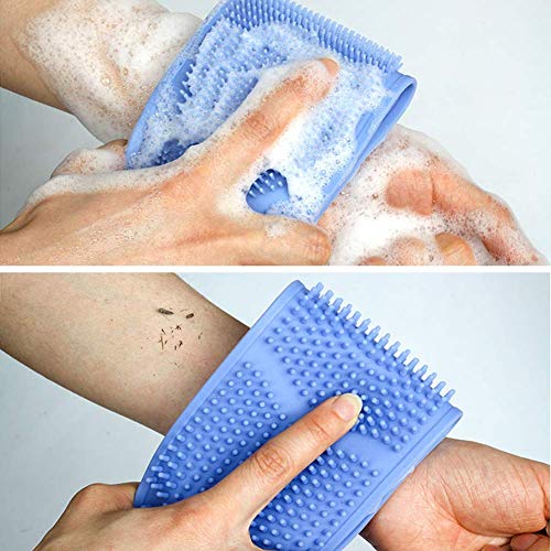 Silicone Body Scrubber,Bath Body Brush for Shower,Exfoliating Dual Side Scrubby Buddy,New Version 2020 Easy to Clean Long Hygienic Washer for Men and Women,Deep Cleaning Massage Scrubbers (Pink)