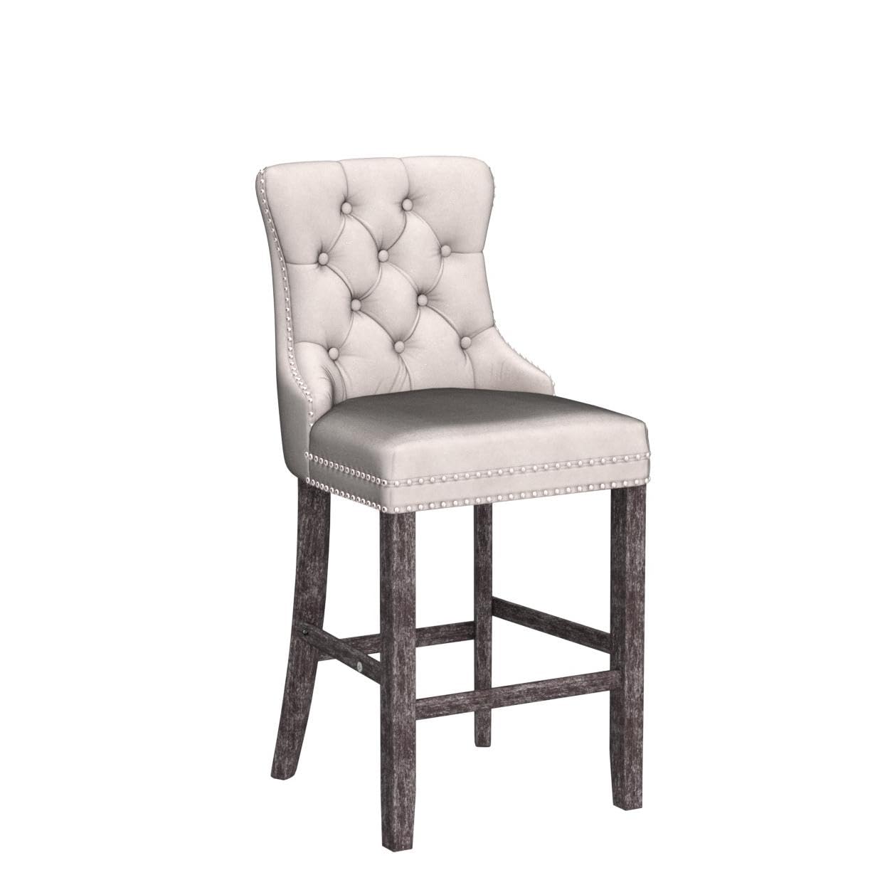 JETEAGO Bar Stools Set of 4, Velvet Upholstered Bar Stool for Kitchen Island, Counter Stools with Nailhead Trim, Beige