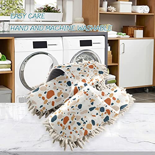 Kigai Microfiber Cleaning Slippers Brown Terrazzo Washable Mop Shoes Slipper for Men/Women House Floor Dust Cleaner, Size M