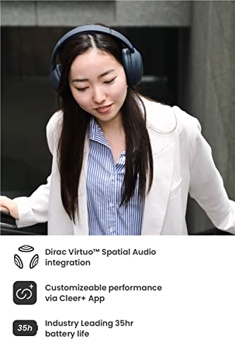 Cleer Audio, Alpha Noise Cancelling Bluetooth Headphones, Microphone, Outer Touch Controls, 35 Hr Battery Life, Midnight Blue