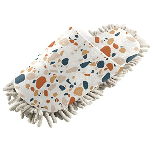 Kigai Microfiber Cleaning Slippers Brown Terrazzo Washable Mop Shoes Slipper for Men/Women House Floor Dust Cleaner, Size M