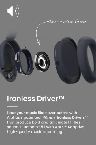 Cleer Audio, Alpha Noise Cancelling Bluetooth Headphones, Microphone, Outer Touch Controls, 35 Hr Battery Life, Midnight Blue