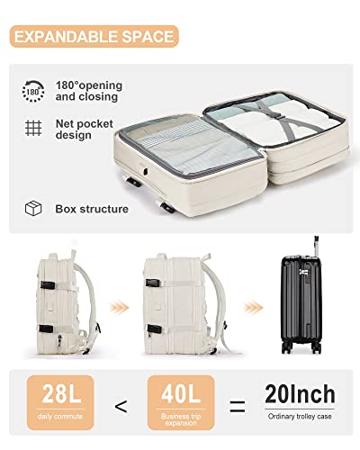 Large Travel Backpack for Women Carry On Airline Flight Approved Expandable Work Personal Item size Backpack Bag with Laptop compartment for College Men Hiking Waterproof Mochila de Viaje Beige