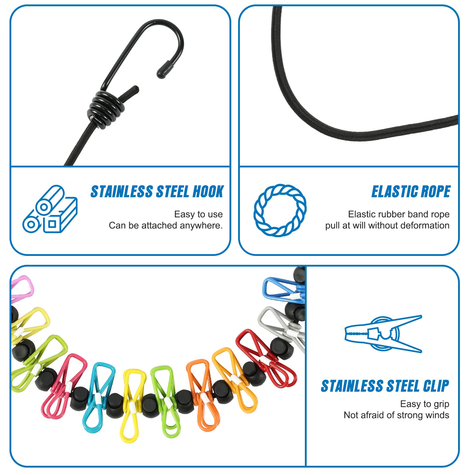 Retractable Portable Clothesline for Travel,Clothing line with 12 Clothes Clips, for Indoor Laundry Drying line,Outdoor Camping Accessories