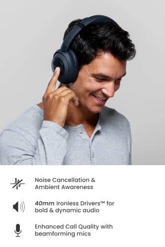 Cleer Audio, Alpha Noise Cancelling Bluetooth Headphones, Microphone, Outer Touch Controls, 35 Hr Battery Life, Midnight Blue