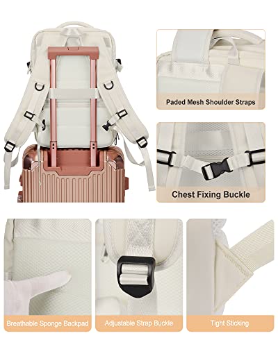 Large Travel Backpack for Women Carry On Airline Flight Approved Expandable Work Personal Item size Backpack Bag with Laptop compartment for College Men Hiking Waterproof Mochila de Viaje Beige