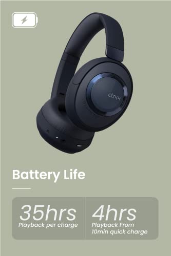Cleer Audio, Alpha Noise Cancelling Bluetooth Headphones, Microphone, Outer Touch Controls, 35 Hr Battery Life, Midnight Blue